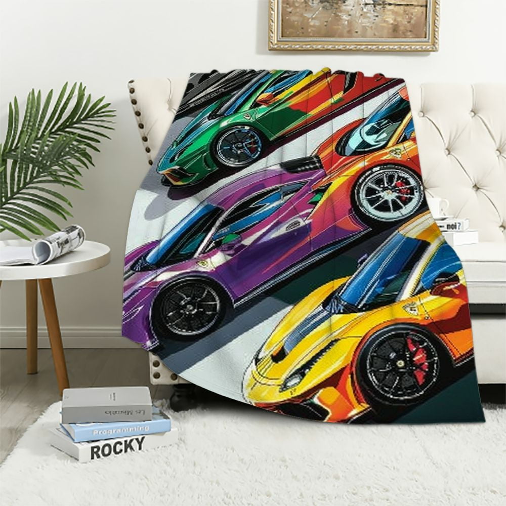 PRATYUS Racing Car Theme Throw Blanket for Kids, Multicolor Sport Race ...