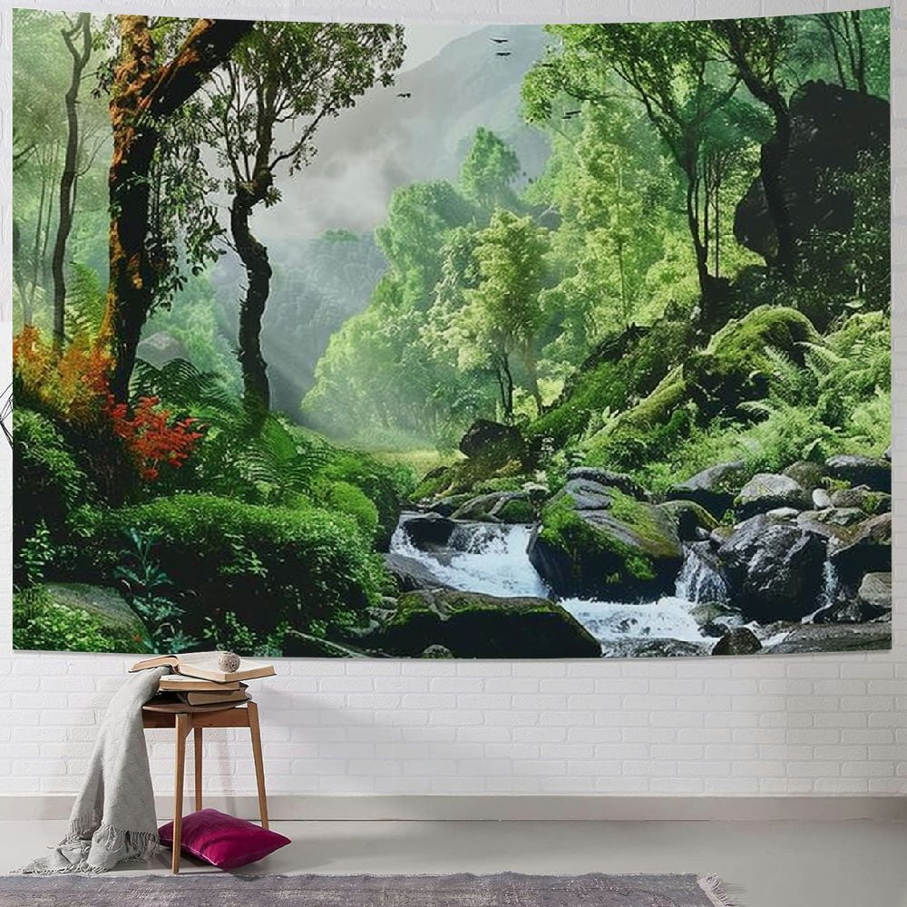 PRATYUS Rainforest Landscape Tapestry Wall Hanging Green Forest ...