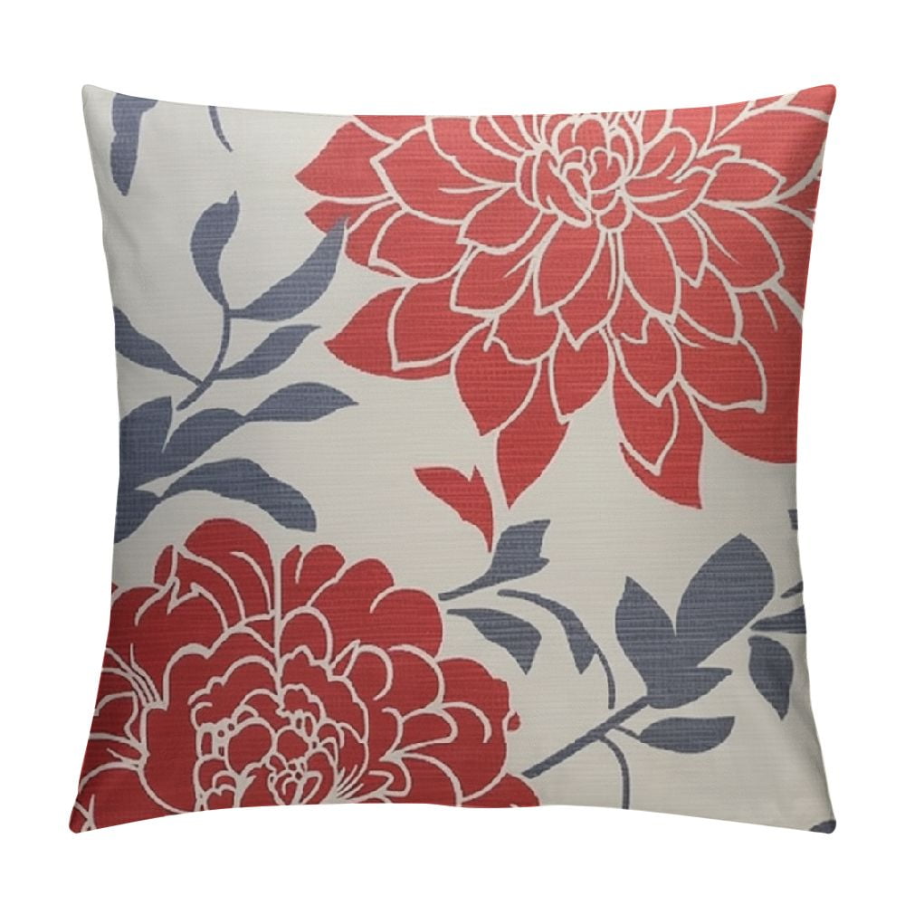 PRATYUS Red and Grey Dahlia Pillow Covers Red and White Flowers Throw ...