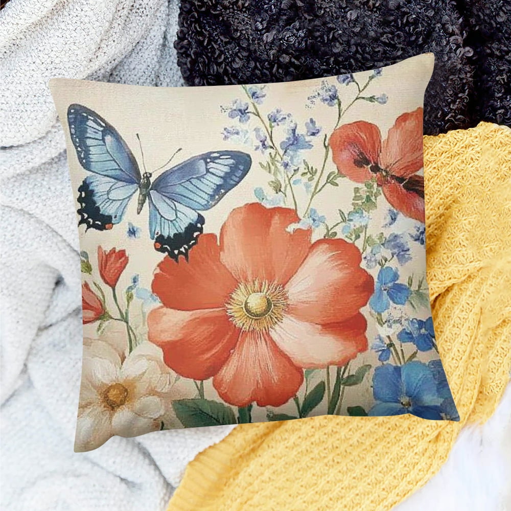 PRATYUS Red Poppy Floral Pillow Covers Spring Summer Fall Vintage ...