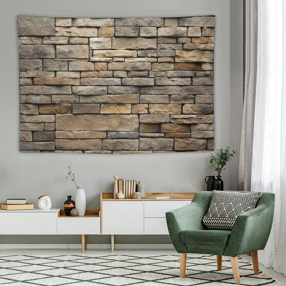 PRATYUS Retro Brick Stone Tapestry, Vintage Stone Rock Wall Tapestry ...