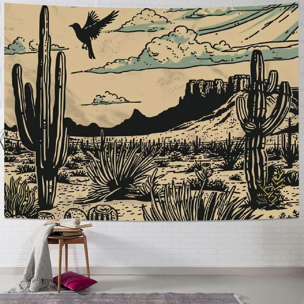 PRATYUS Retro Western Cactus Tapestry Wall Hanging, Wild West Tapestry ...