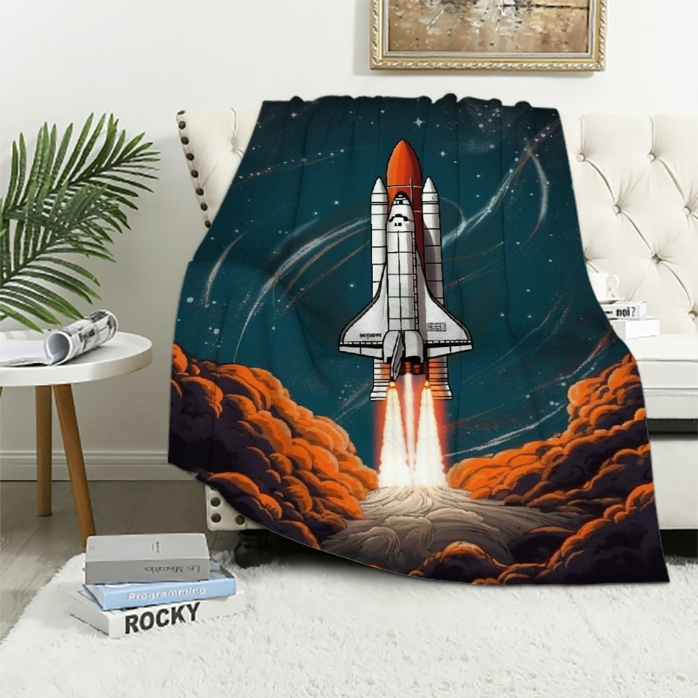 PRATYUS Rocket Space Stars Cozy Throw Blanket for Bedroom Living Rooms ...