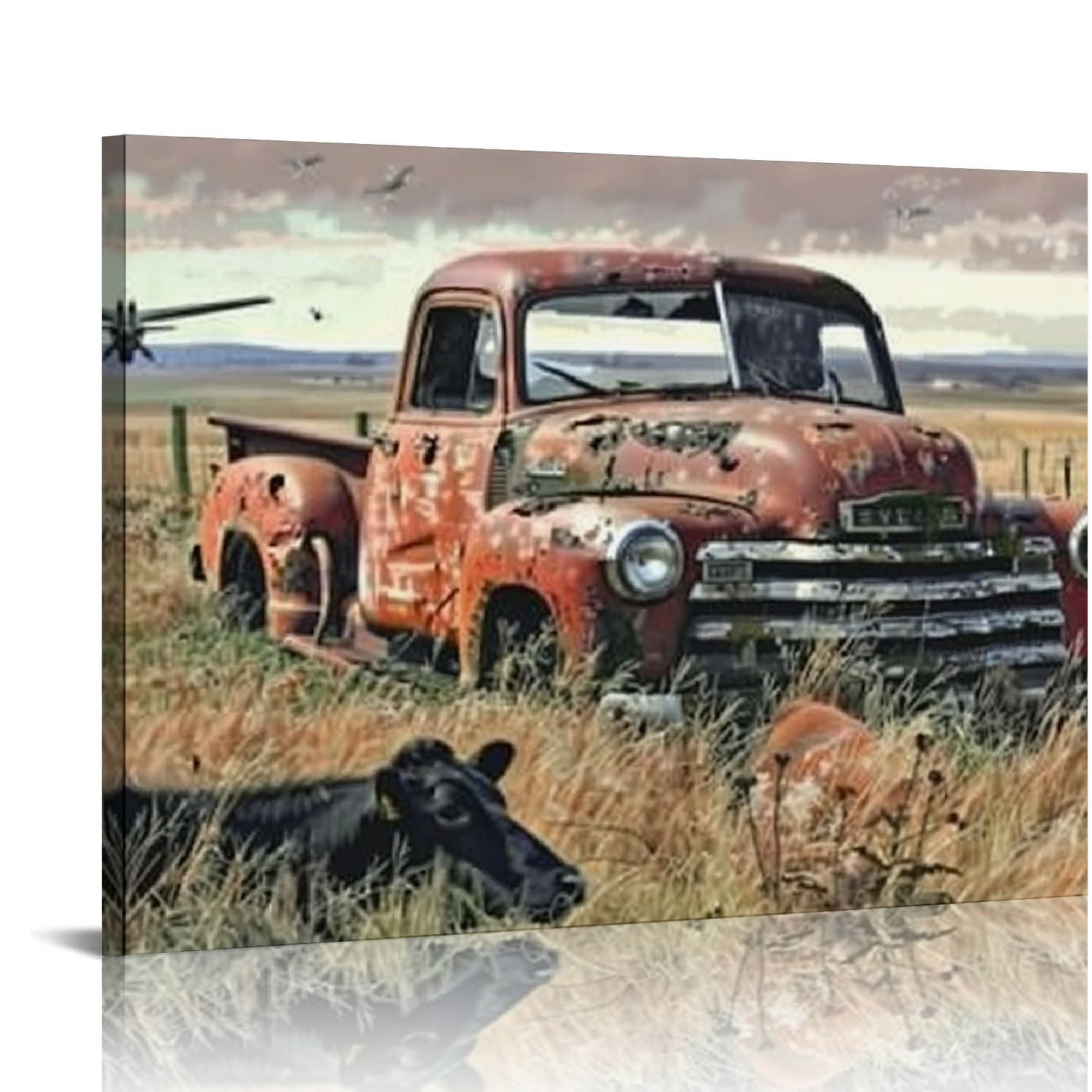 PRATYUS Rustic Old Pickup Trucks Wall Art Farmhouse Faux Window Canvas ...