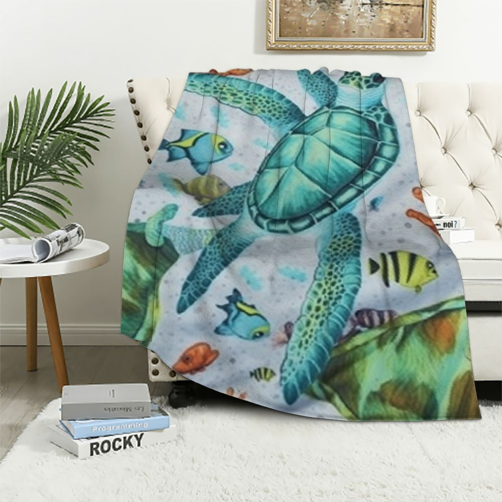 PRATYUS Sea Turtle Blanket Gift for Girls Boys, Shell Throw Blanket ...