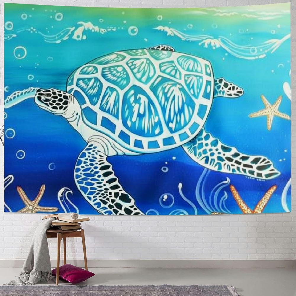 PRATYUS Sea Turtle Tapestry Medium Kids Ombre Art Wall Blanket for Boys ...