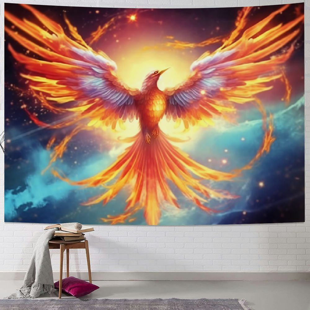 PRATYUS Secular Phoenix Bird Tapestry Flame Bird Animal Flying to the ...