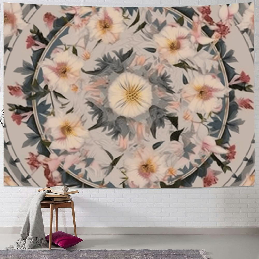 PRATYUS Sketched Floral Medallion Tapestry, Bohemian Mandala Wall ...