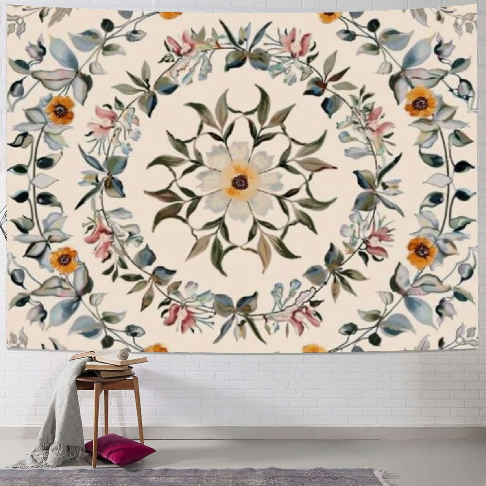 PRATYUS Sketched Floral Medallion Tapestry, Bohemian Mandala Wall ...