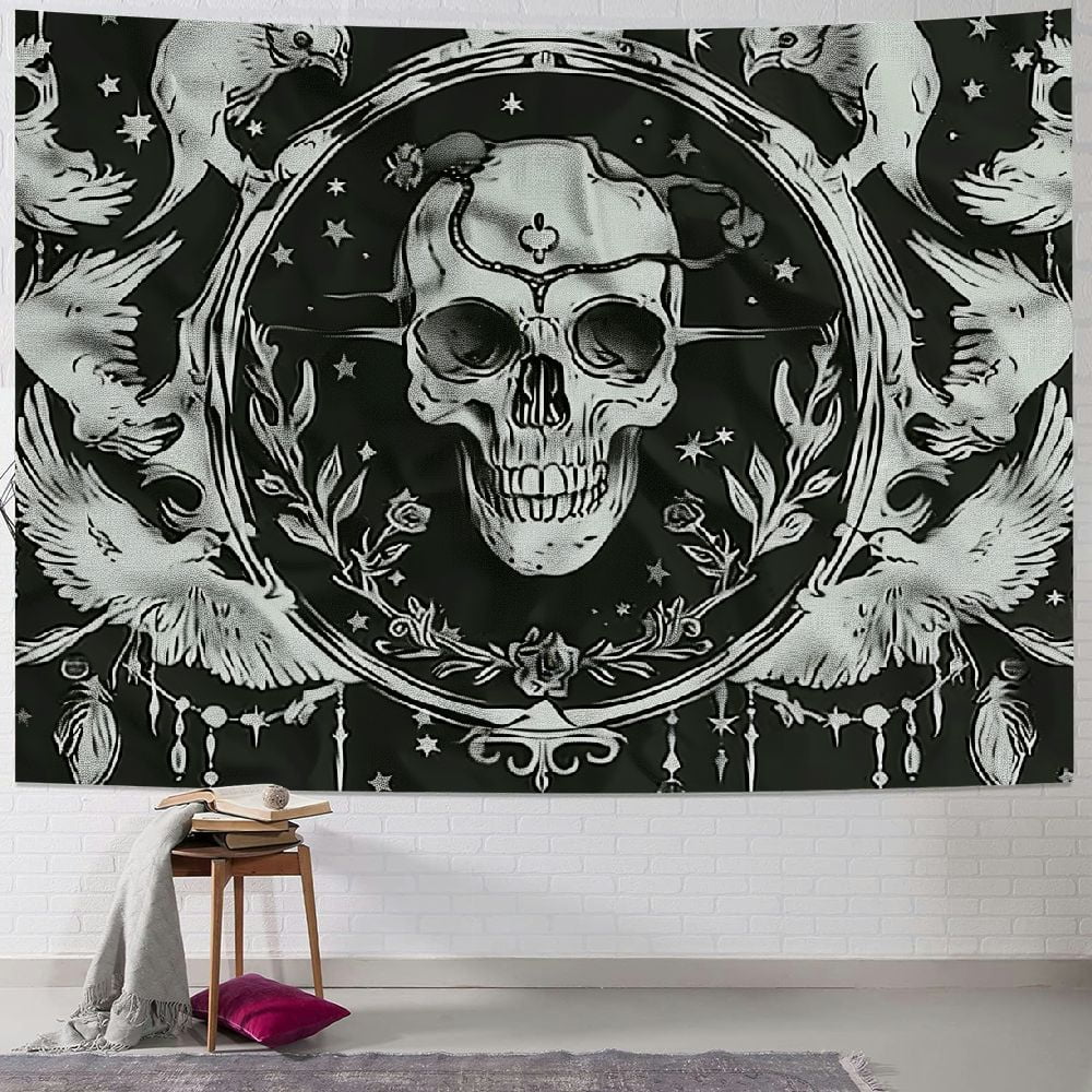 PRATYUS Skull Tapestry Black and White Tapestries Snake Tapestry Moth ...