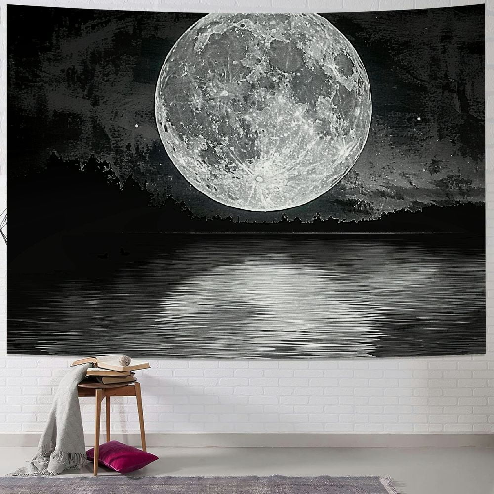 PRATYUS Small Full Moon Over Ocean Tapestry Wall Hanging, Starry Night ...