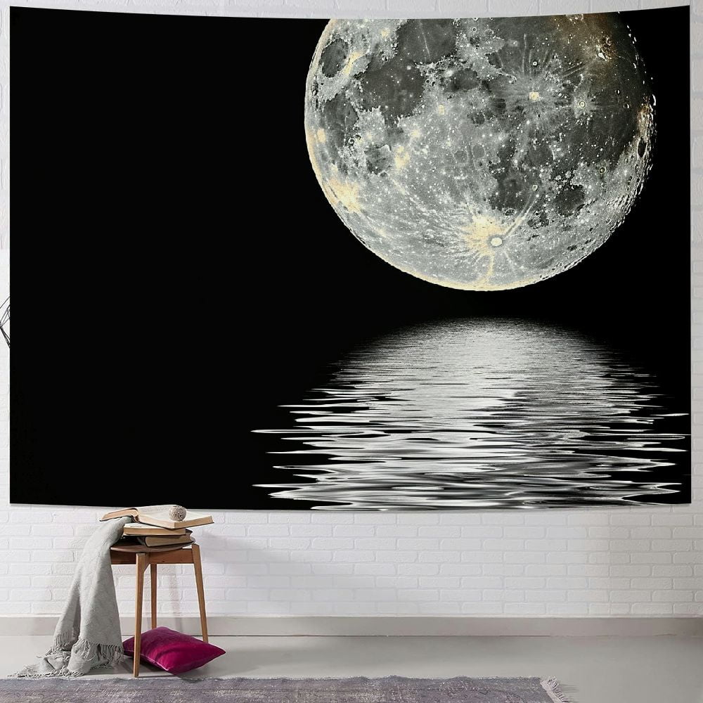 PRATYUS Small Full Moon Over Ocean Tapestry Wall Hanging, Starry Night ...