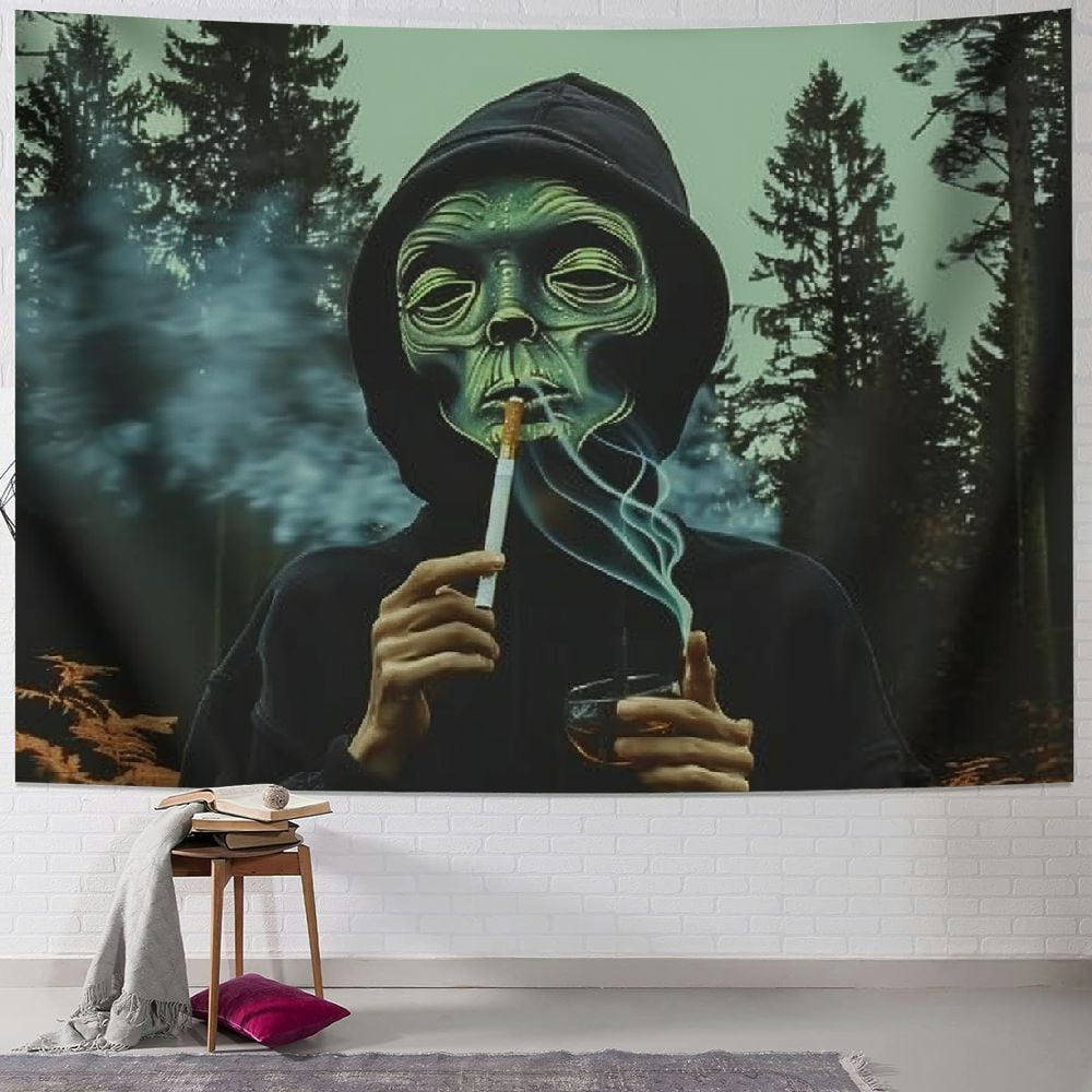 PRATYUS Smoking Alien Tapestry Funny Cool Alien Marijuana Leaf Weed ...