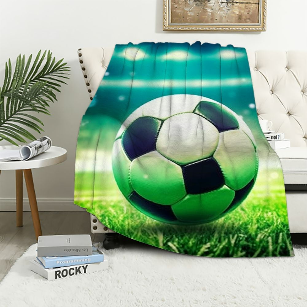 PRATYUS Soccer Ball Grass Stadium Flannel Throw Blanket for Sofa Couch ...