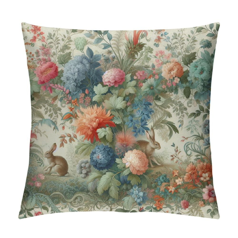 PRATYUS Spring Pillow Covers Rabbit Bunny Pink Flower Sage Green Leaves ...