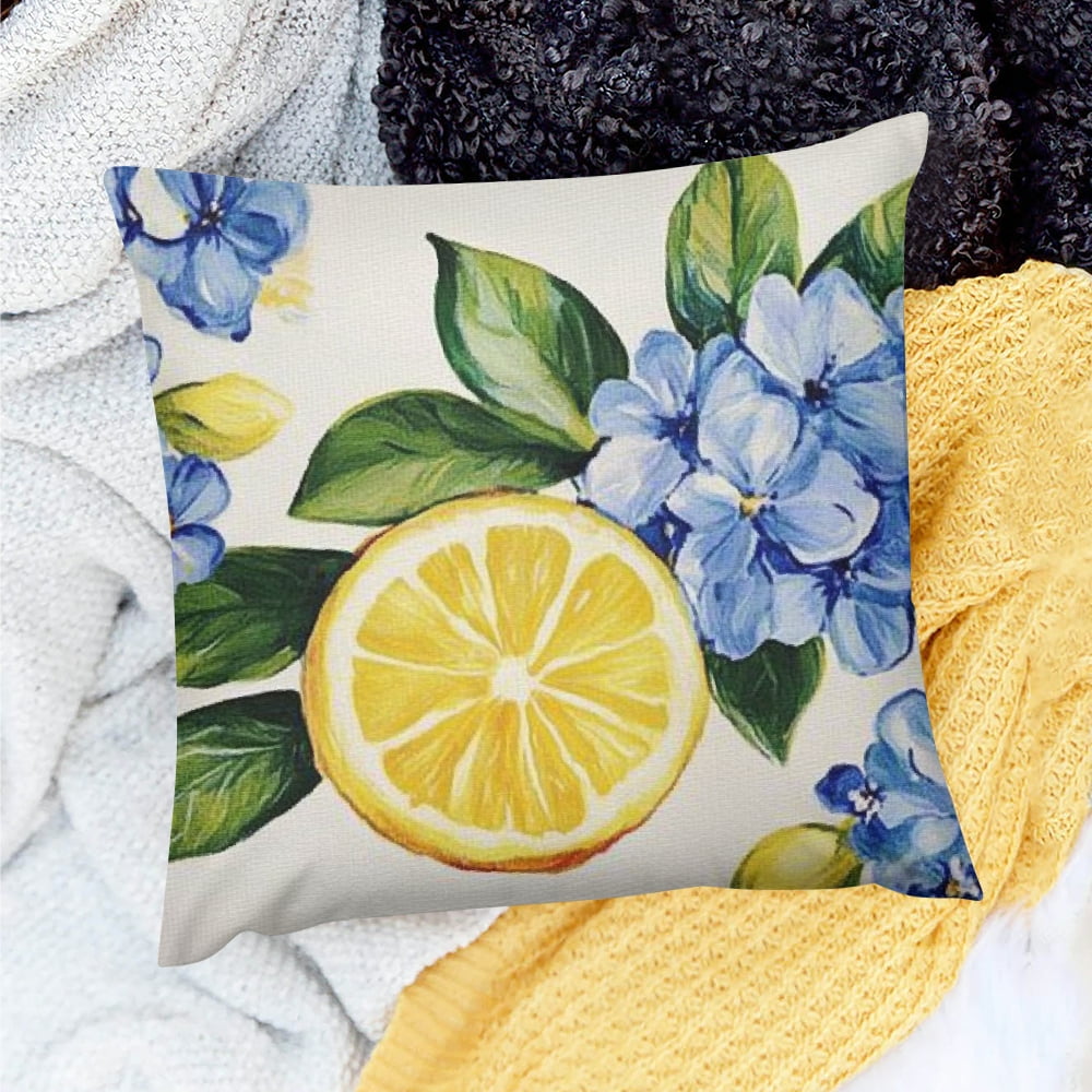 PRATYUS Spring Summer Lemon Pillow Covers Blue Hydrangea Throw Pillows ...