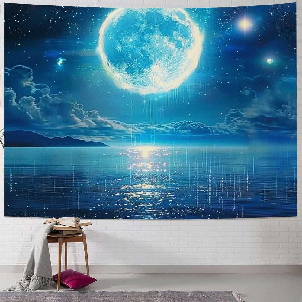 PRATYUS Starry Sky Ocean Moon and Stars Large Tapestry Wall Hanging ...
