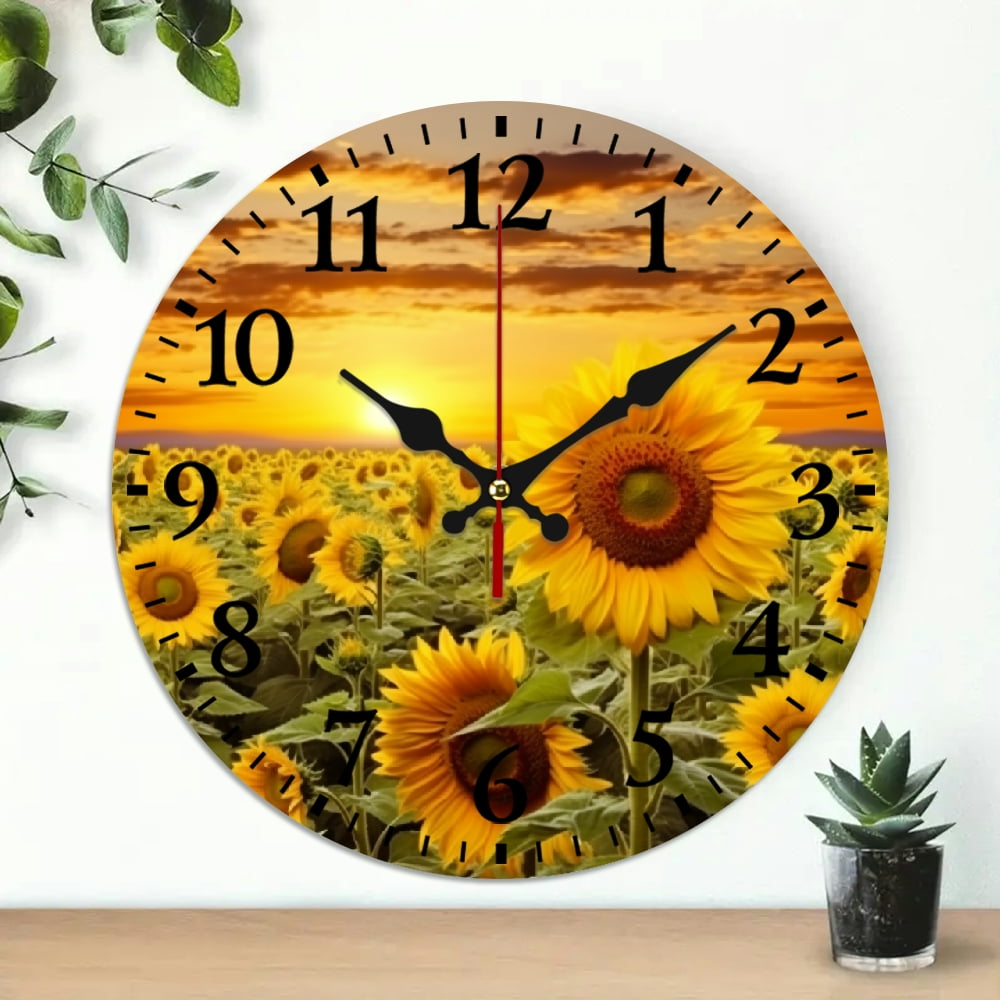 PRATYUS Sunflowers Wall Clock for Living Room, Silent Mechanical ...