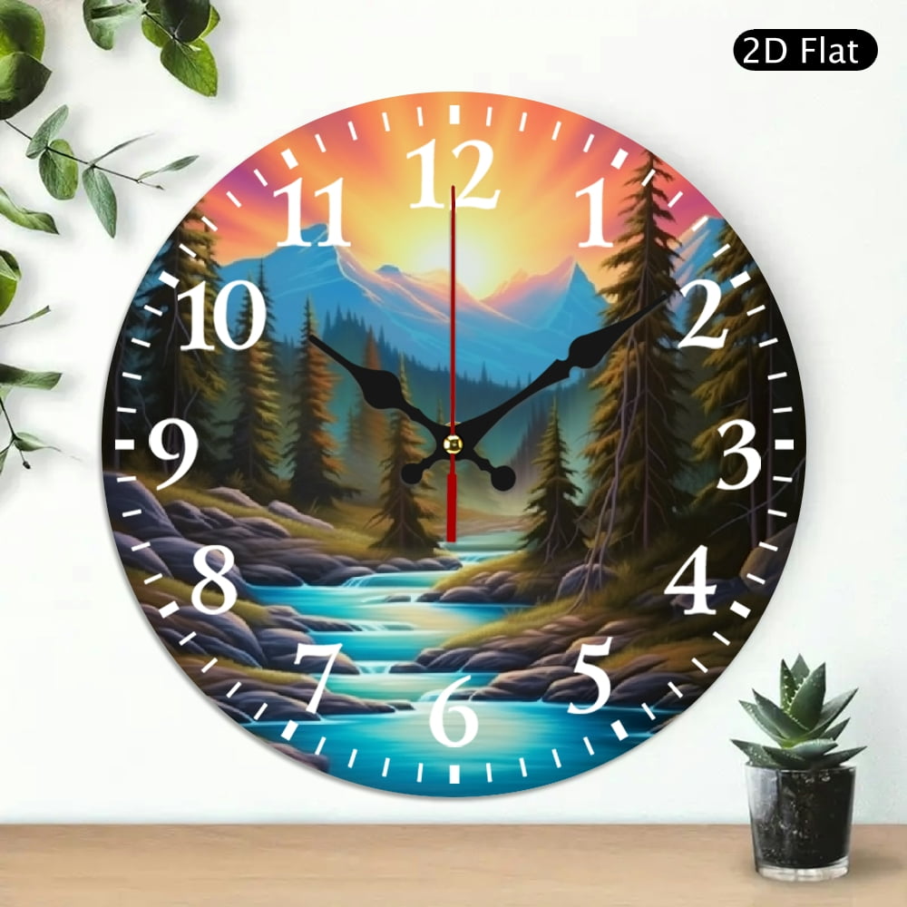 PRATYUS Sunset Forest Scene Wooden Wall Clock 10 Inch Silent Decor ...