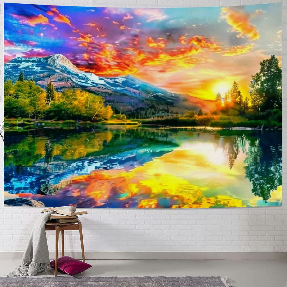 PRATYUS Sunset Lake Tapestry Forest Nature Landscape Tapestry Wall ...