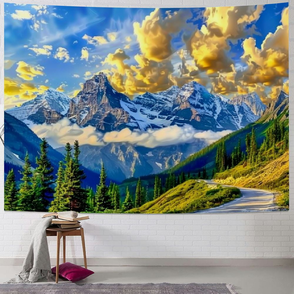 PRATYUS Sunset Mountain Tapestry Foggy Forest Tree Nature Landscape ...