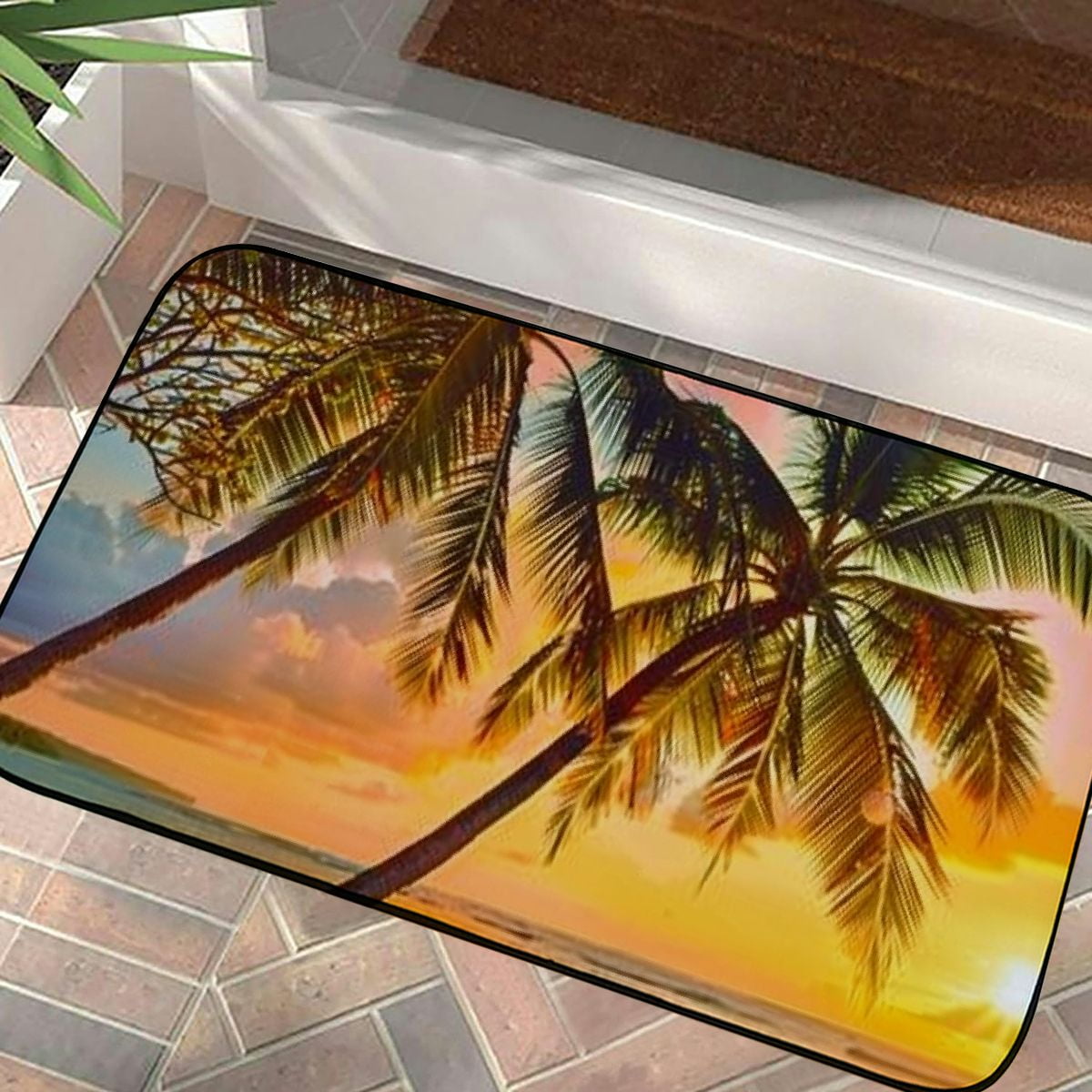 PRATYUS Sunset Palm Trees Beach Door Mats Non-Slip Entrance Mat for ...