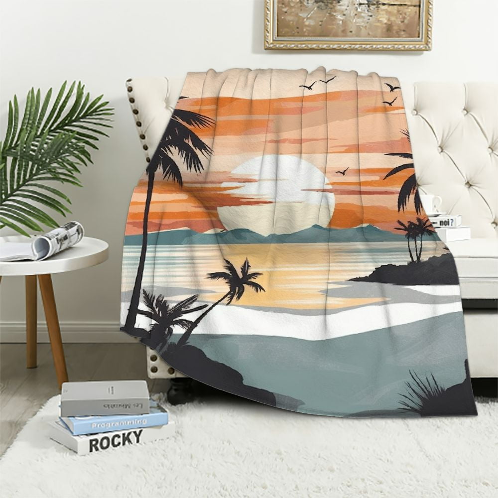 PRATYUS Sunset Palm Trees Cozy Throw Blanket for Bedroom Living Rooms ...