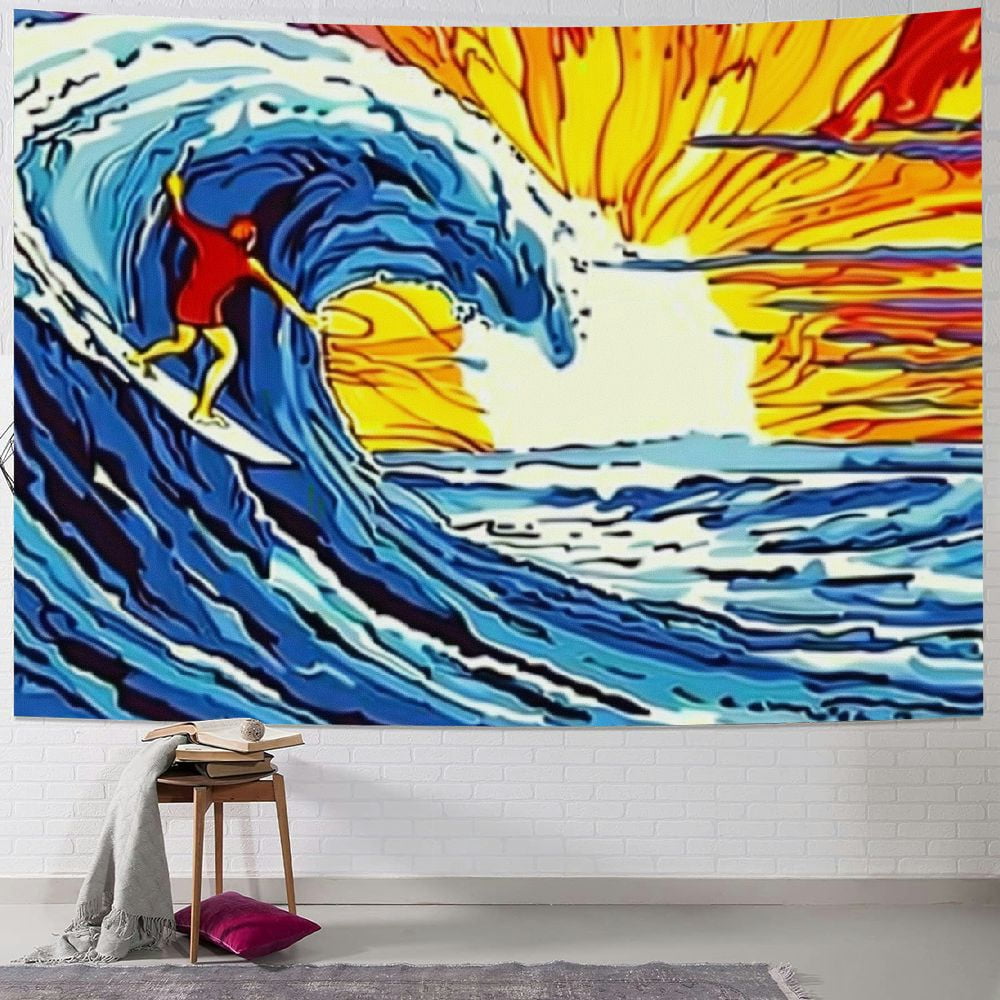PRATYUS Sunset Surfer Ocean Wave Surf Tapestry Wall Hanging Huge for ...