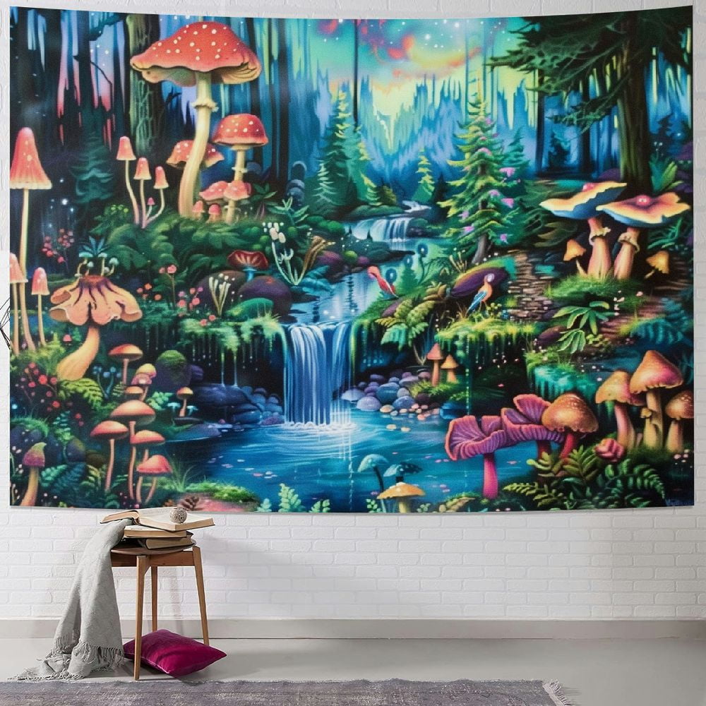 PRATYUS Tapestry Reactive Mushroom Flower Tapestries Fantasy Moonlight ...