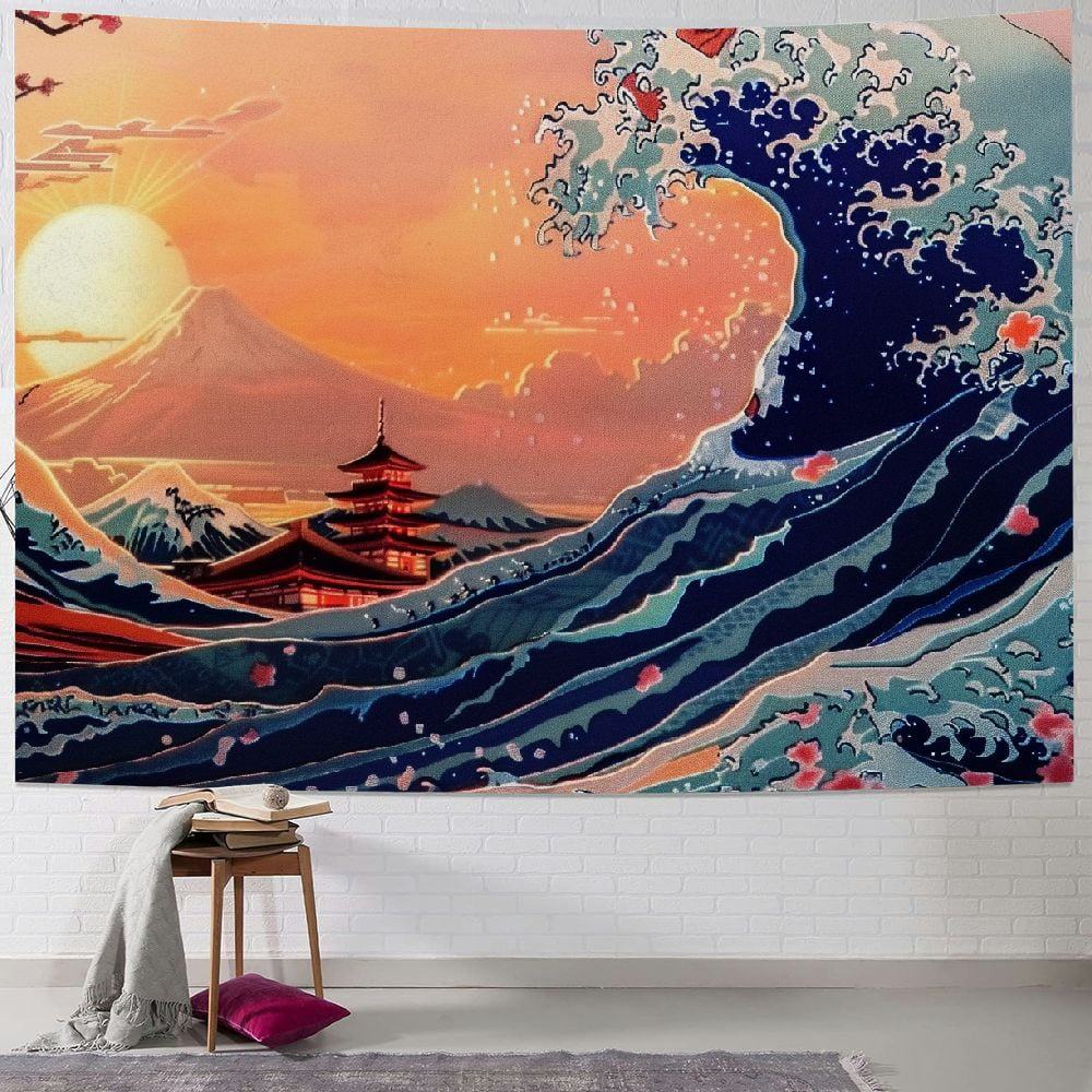 PRATYUS The Great Wave Tapestry Ocean Wave Wall Tapestry Cherry Blossom ...