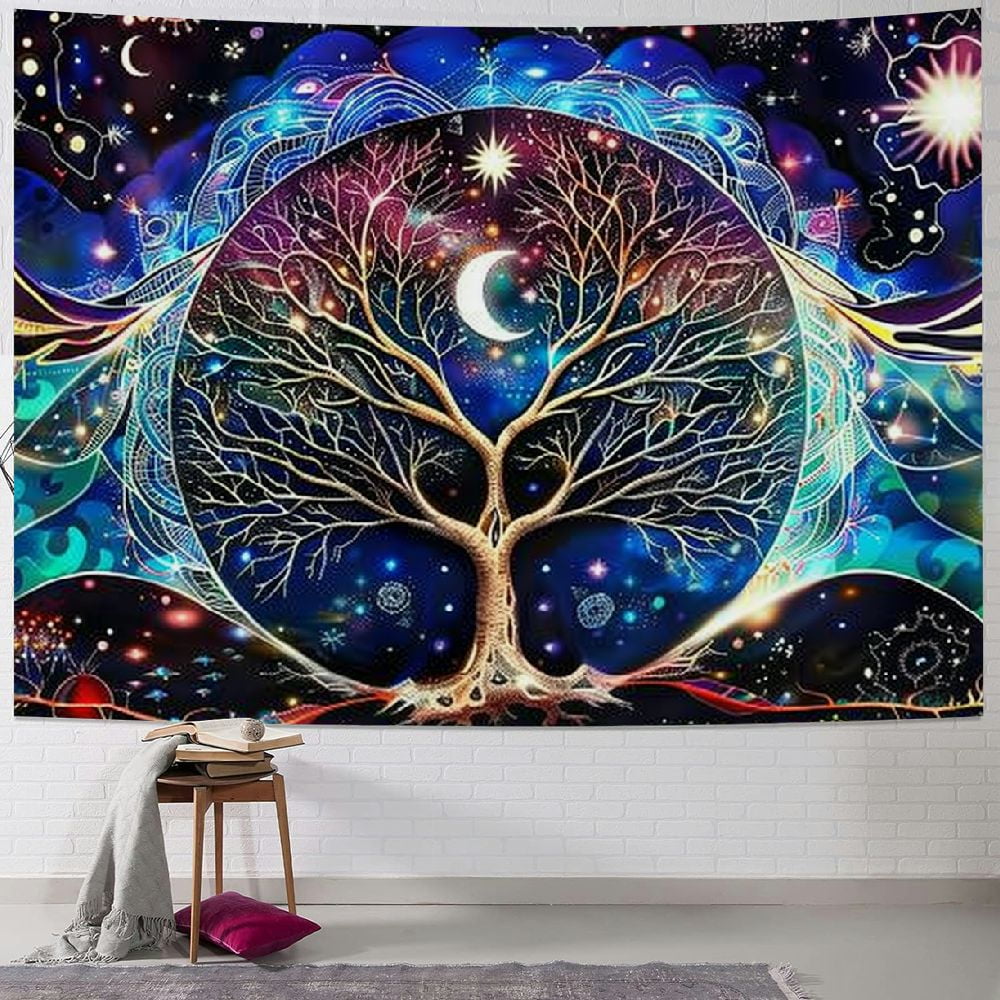 Pratyus Tree Of Life Tapestry Hippy Sun And Moon Tapestry Flower Vines