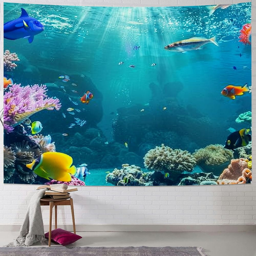 PRATYUS Underwater World Tapestry Blue Ocean Wall Hanging Under the Sea ...
