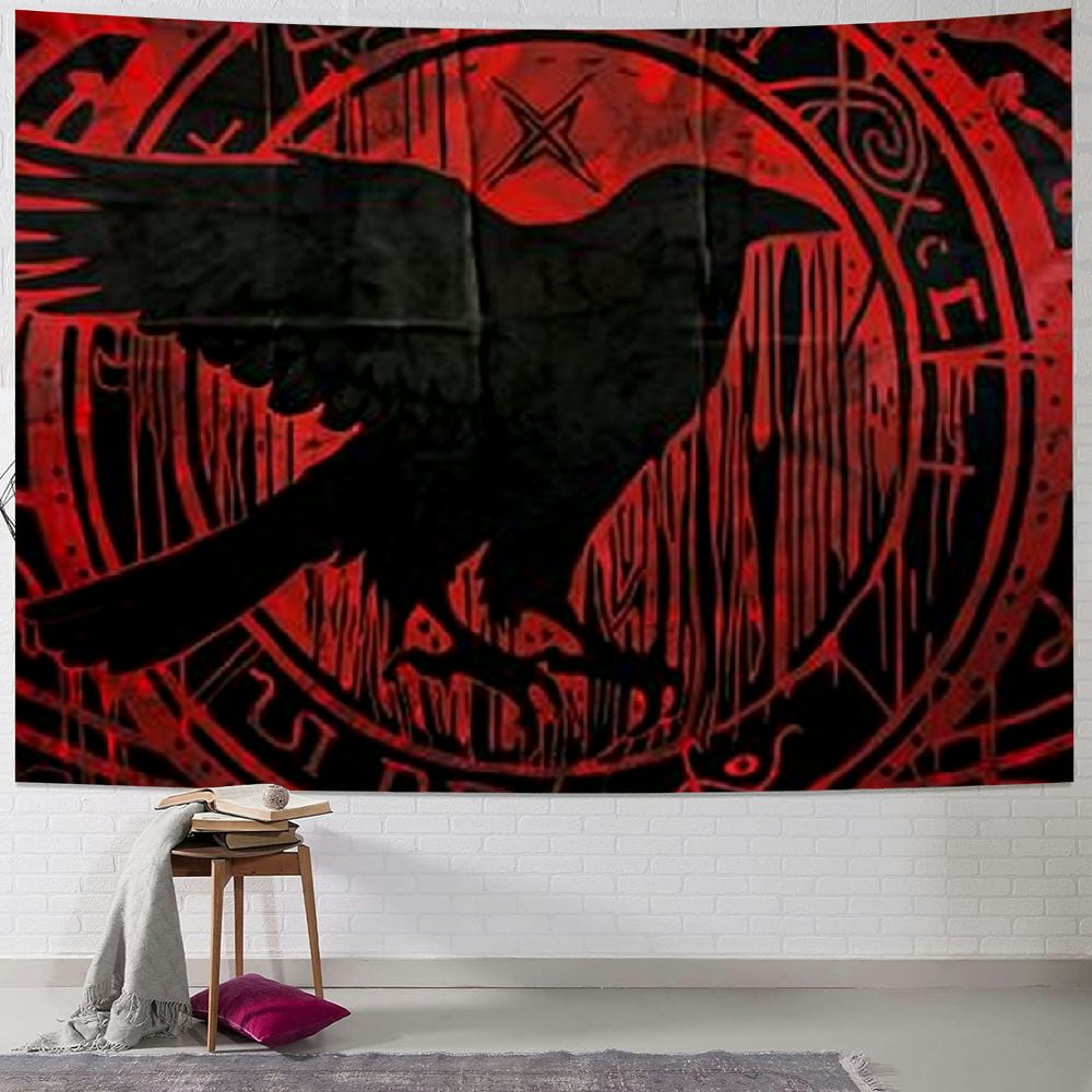 PRATYUS Viking Tapestry, Norse Viking Raven Crow Meditation Runes Wall ...