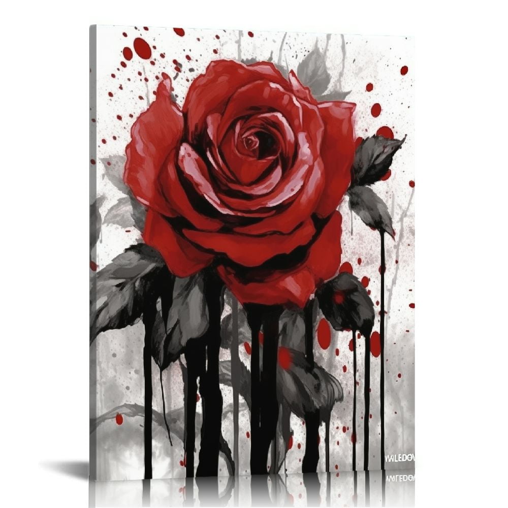 PRATYUS Vintage Rose Painting Canvas Wall Art, Retro Black And White ...