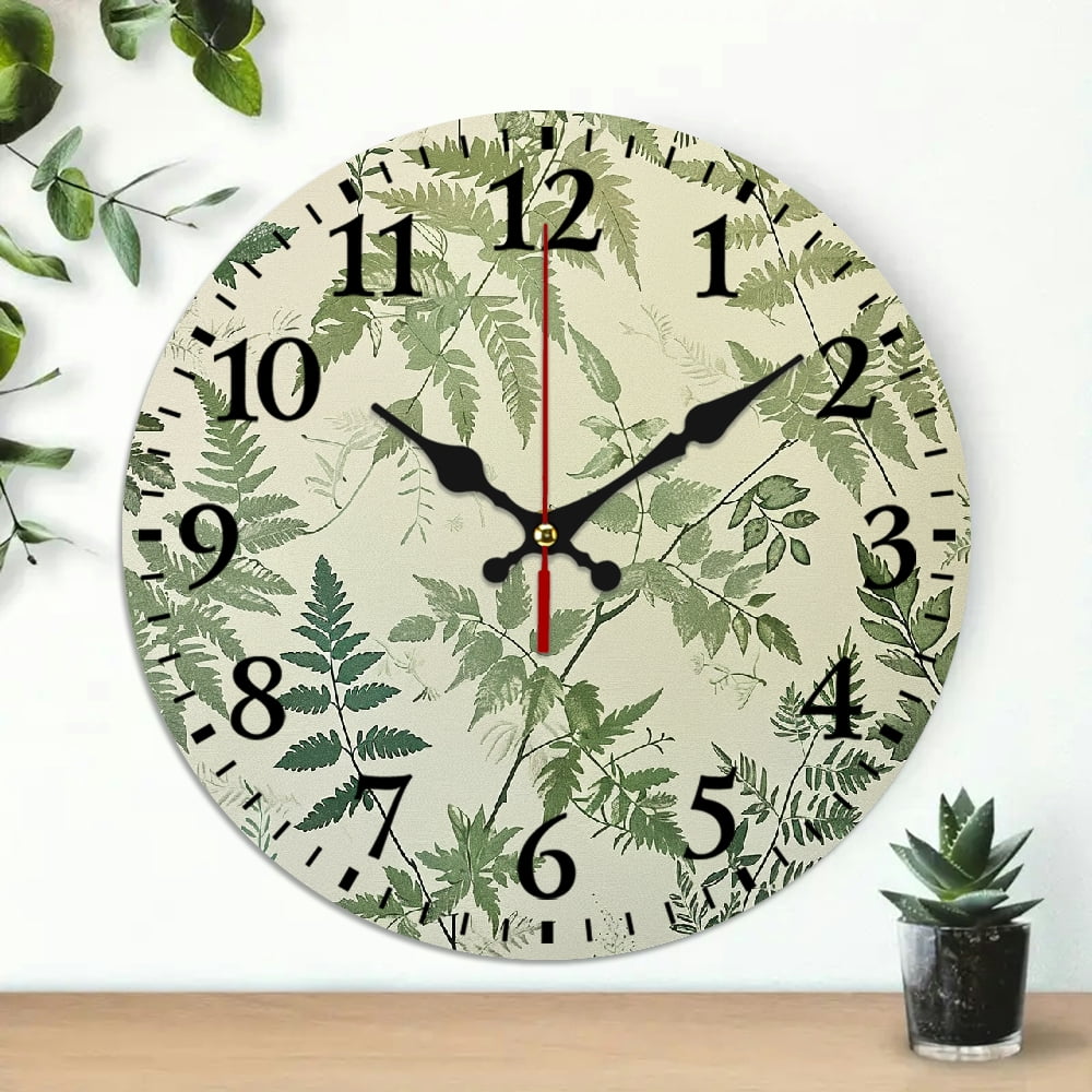PRATYUS Wall Clock with Green Leaves Print, Wall Hanging Decor Ideal ...
