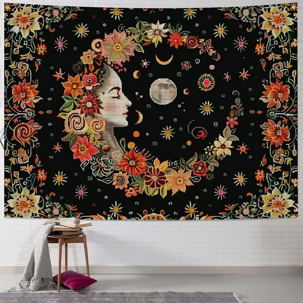 PRATYUS Wall Tapestry Bohemian - Floral Vine Tapestry Wall Hanging Moon ...