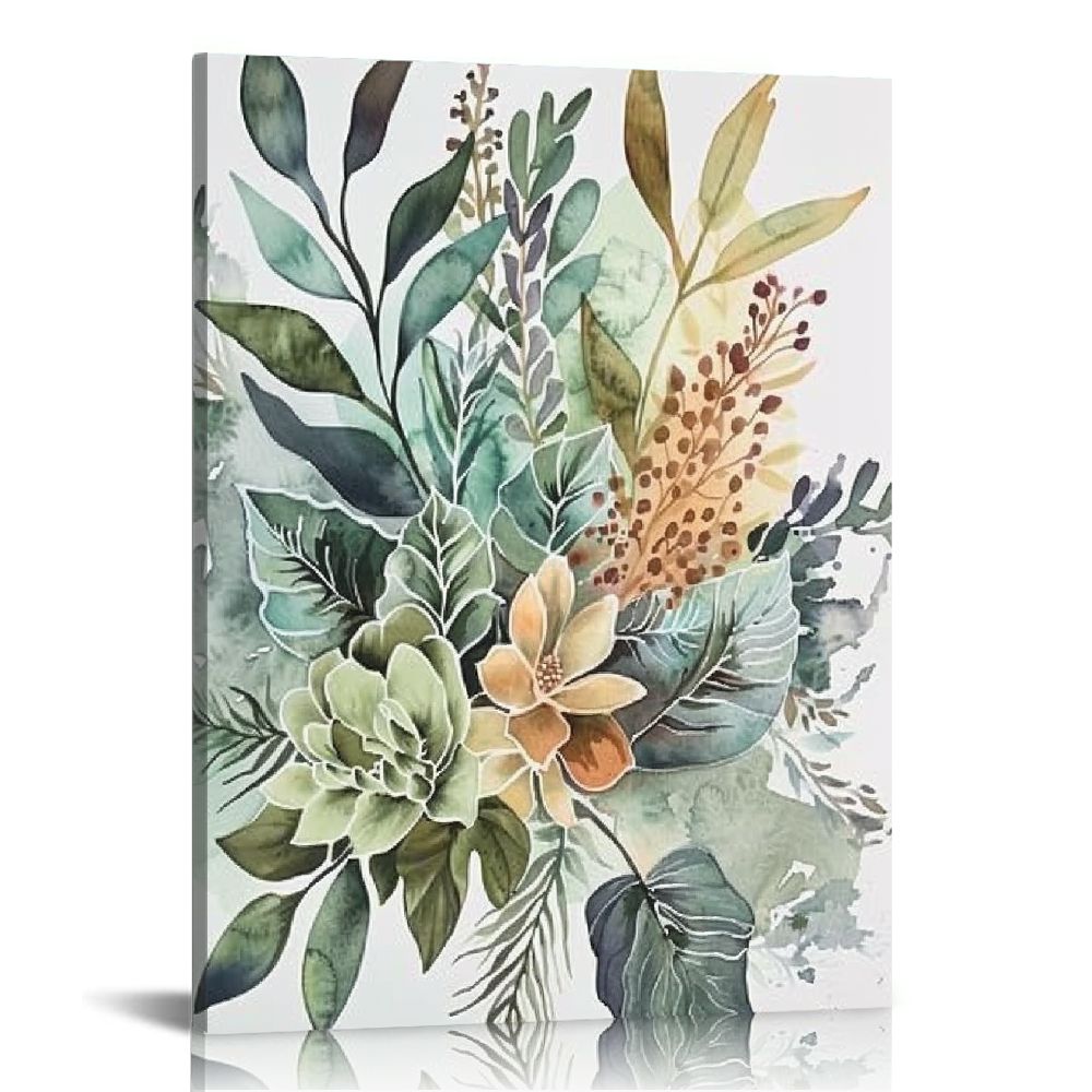 PRATYUS Watercolor Botanical Wall Art Boho Floral Canvas Wall Decor Prints Sage Green Wildflower ...