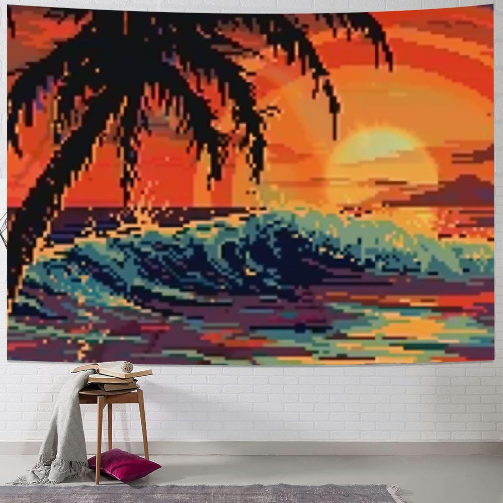 PRATYUS Wave Tapestry Trippy Sun Tapestry Palm Tree Wall Tapestry ...