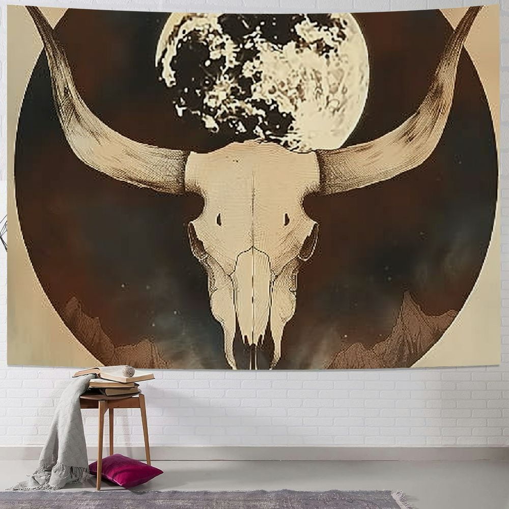 PRATYUS Western Cow Skull Tapestry, Boho Longhorn Skull Head Wall ...
