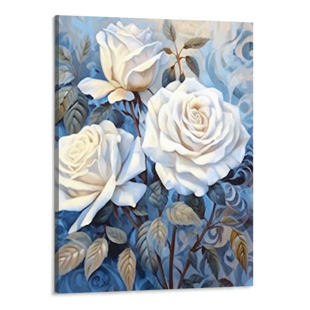 PRATYUS White Flower Picture Canvas Wall Art Blue Abstract Theme for ...