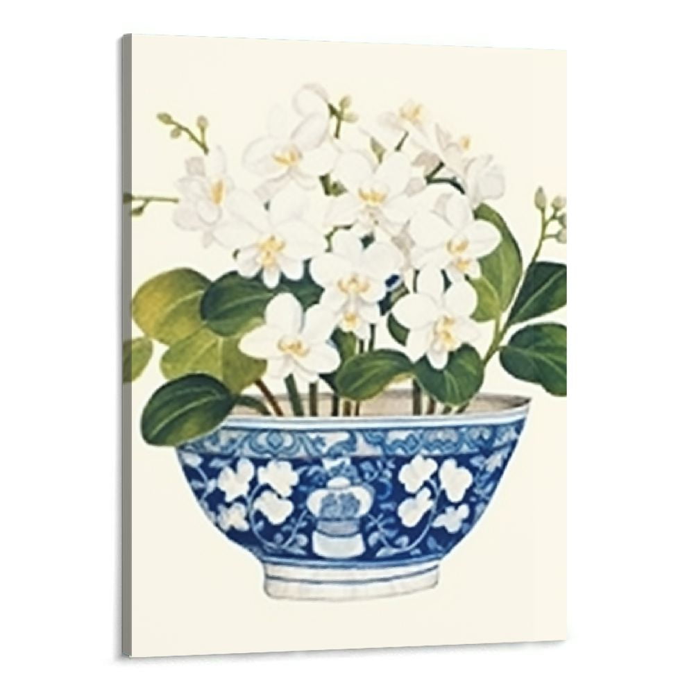 PRATYUS White Orchid & Magnolia Watercolor Chinoiserie Decor Canvas ...