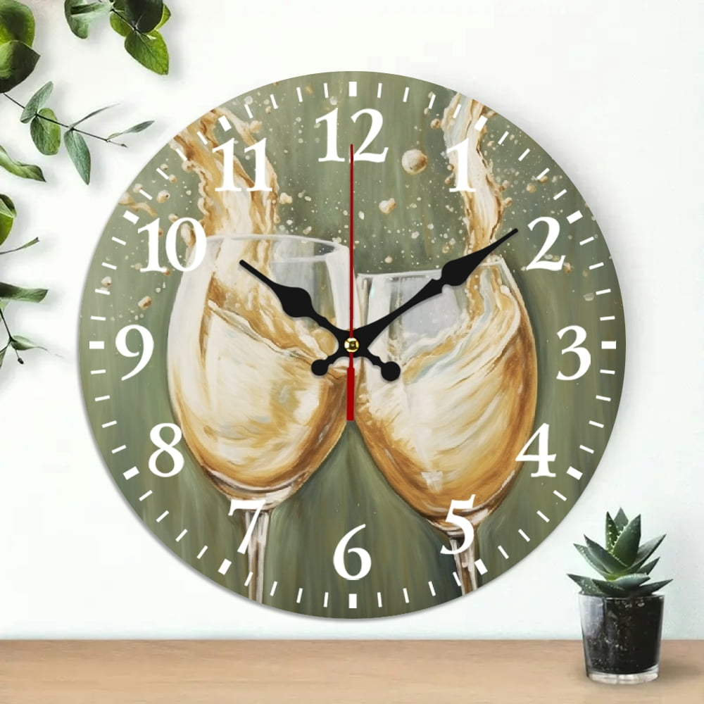 PRATYUS Wine Glasses Splash Wooden Wall Clock Silent Mechanical Movement 10x10in - Walmart.com