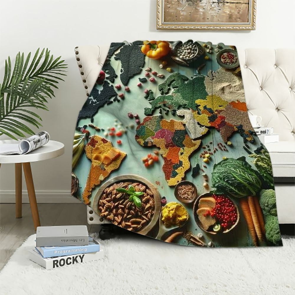 PRATYUS World Constructed with Food Blanket - Cozy & Warm Flannel Throw ...