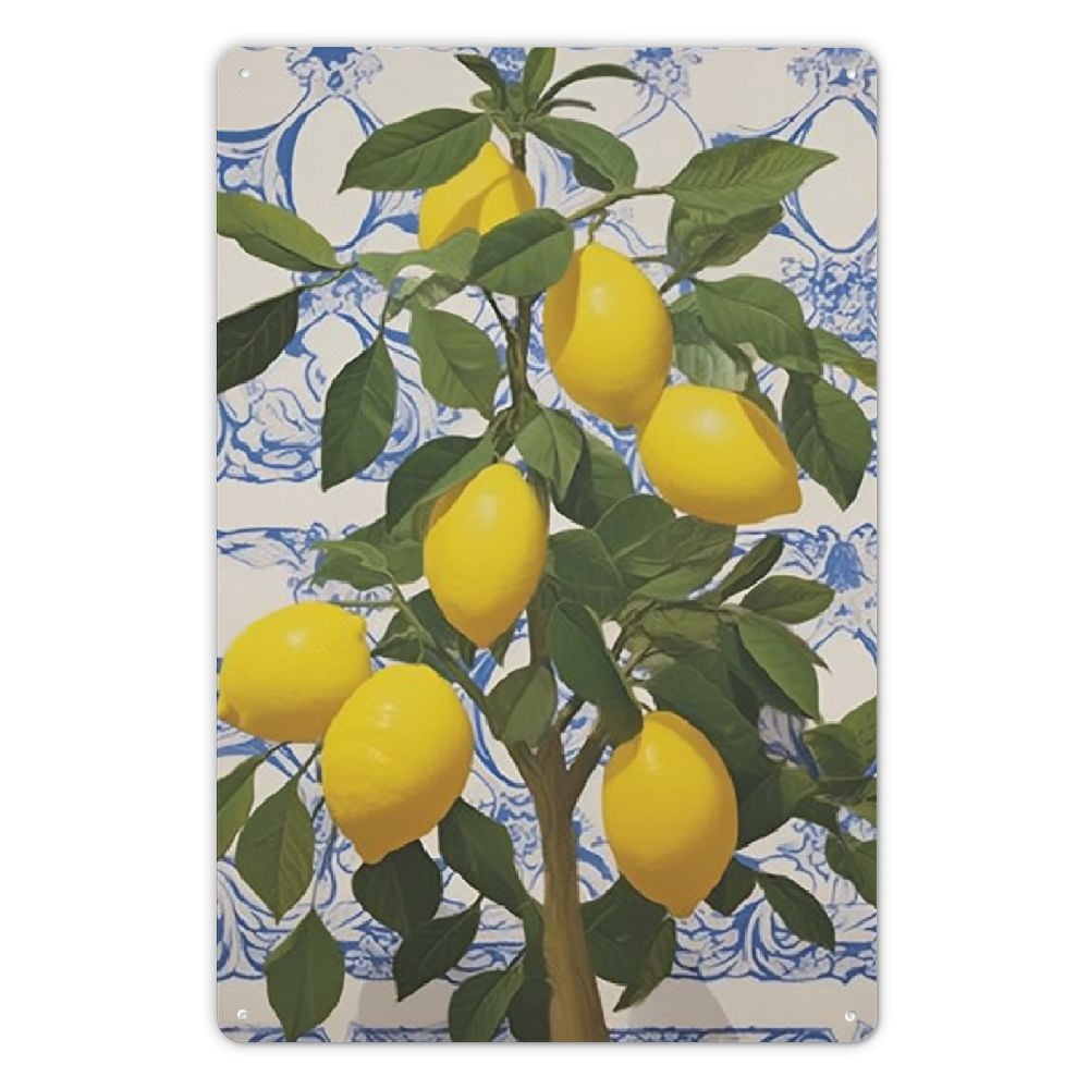 PRATYUS Yellow Lemon Tree Moroccan Blue Tile Wall Art Kitchen Living ...