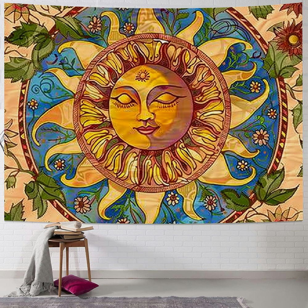 Pratyus Yellow Sun And Moon Tapestry Hippie Indie Tapestries Boho
