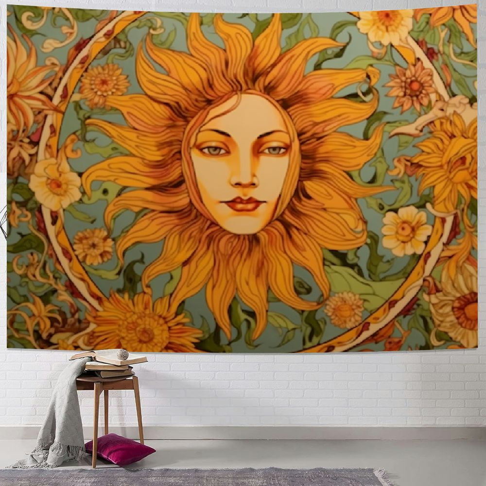 PRATYUS Yellow Sun and Moon Tapestry Vintage Indie Boho Tapestry Wall ...