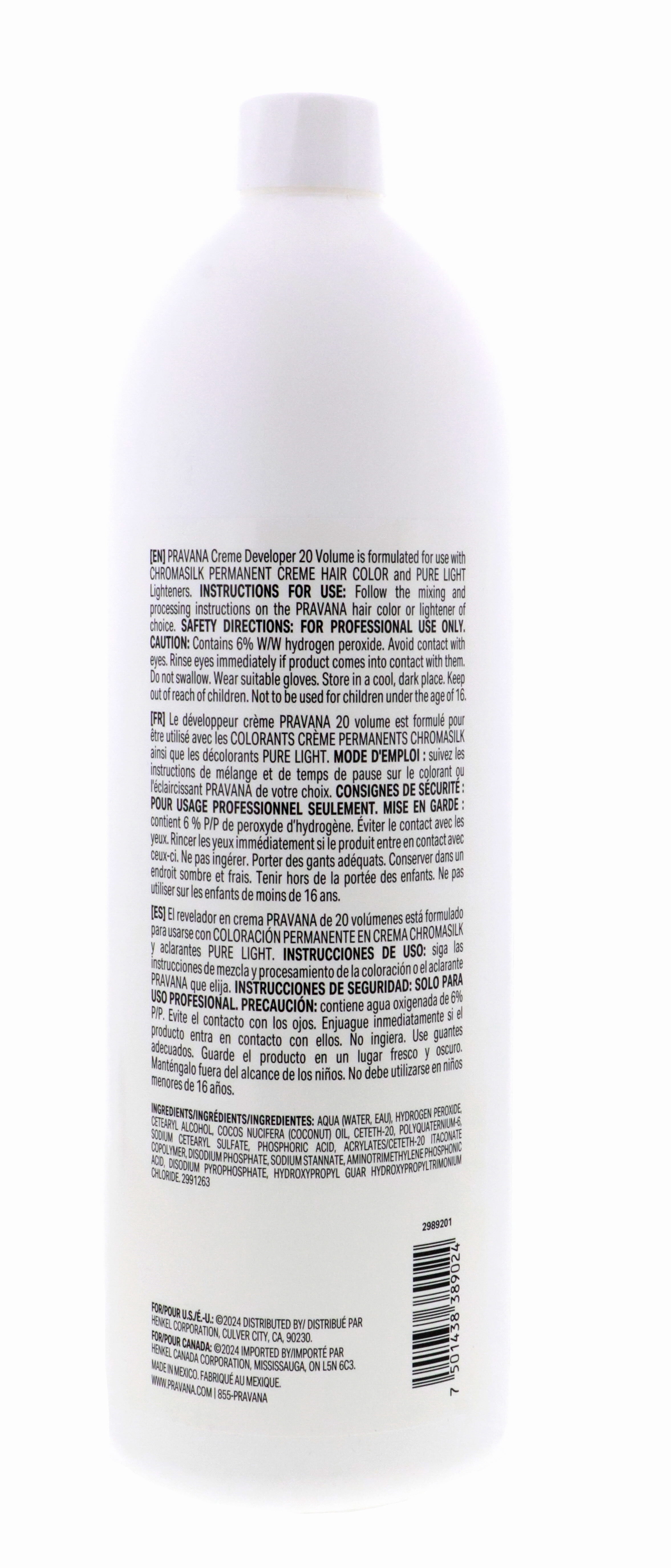 PRAVANA Creme Developer, 20 Volume - 33.8oz - Walmart.com