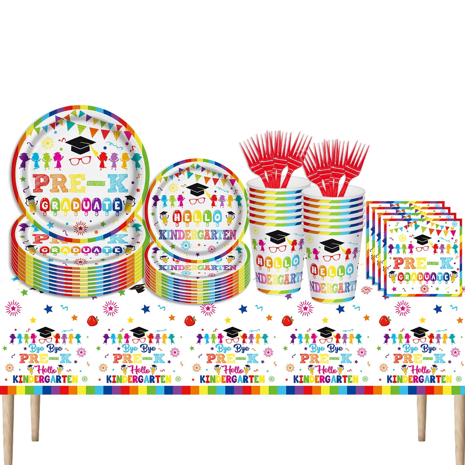 PRE-K Party Decorations KEF16 Set, Pre k Plates Cups Napkins Tablecloth ...