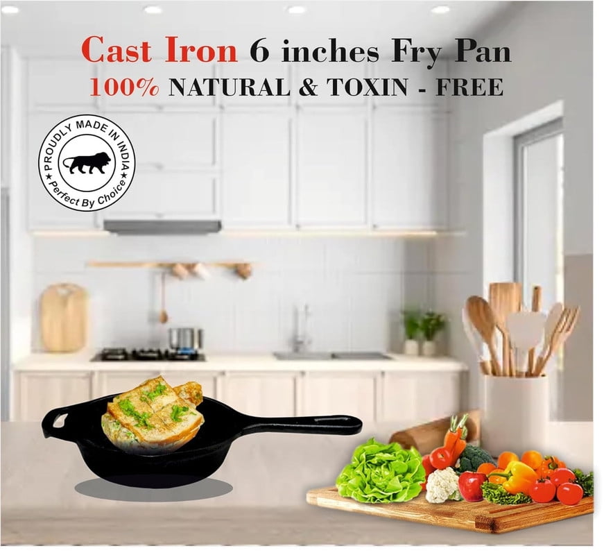 PREET COOKWARE 6 Inch Cast Iron Fry Pan Skillet Pan Fry, Mini Super ...