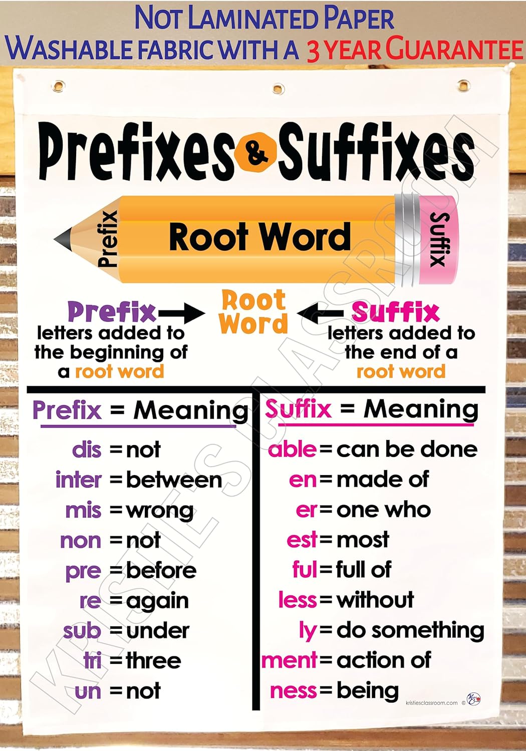 PREFIXES And SUFFIXES Anchor Chart, Printed On FABRIC, (18X26 INCHES ...